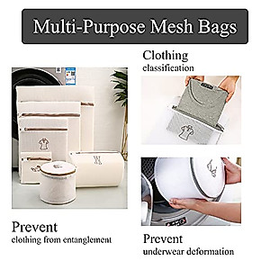 6 Pack Mesh Delicates Laundry Bag, Reusable Delicates Embroidery Bag for Washing Machine, Clothing Washing Bags for T-shirt, Lingerie, Sock, Garment, Pants, Bra, Travel Storage Organize Bag (Beige embroidery)