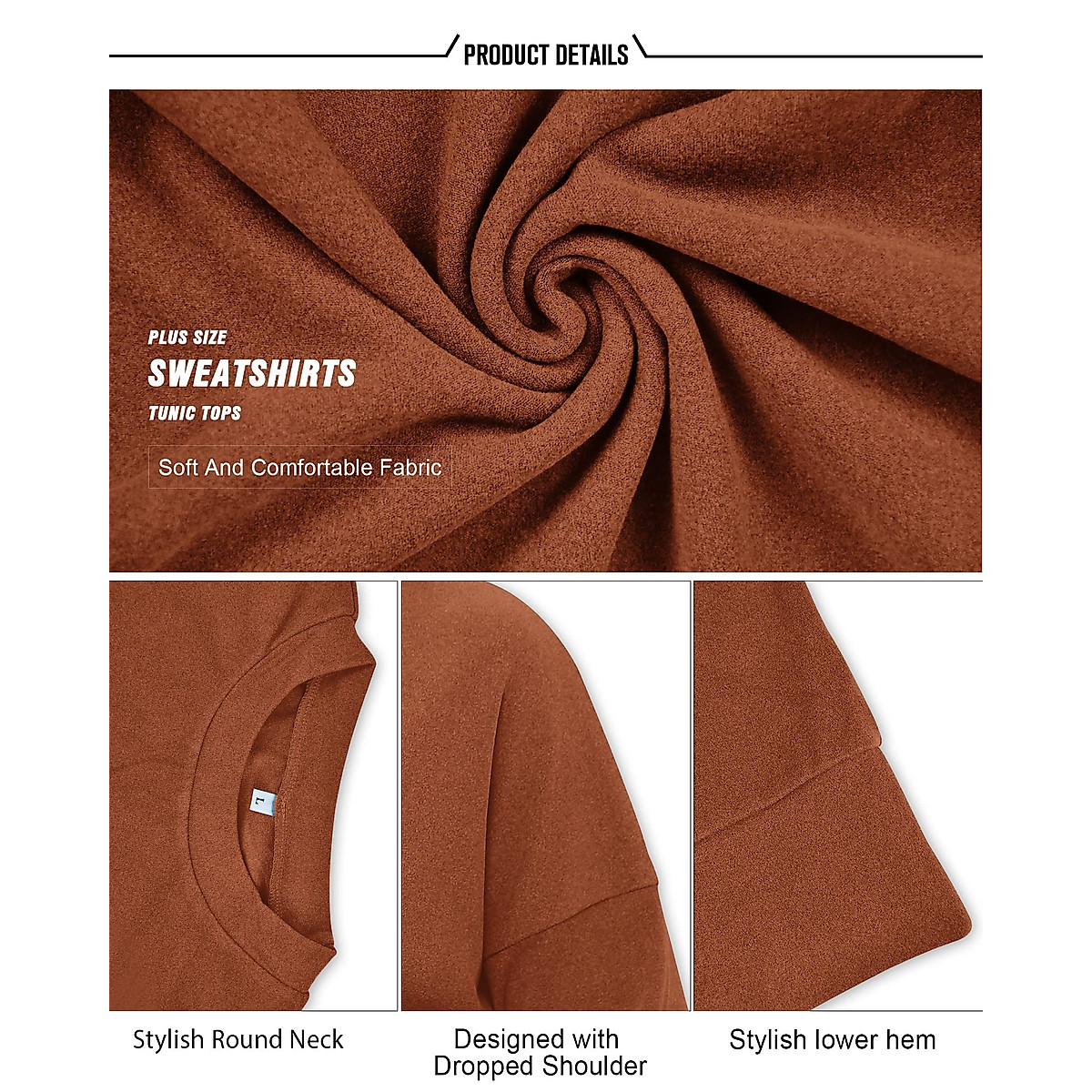 PLMOKEN Plus Size Sweatshirts for Women Casual Long Sleeve Tunic Tops for Leggings for Women(Caramel2,3XL)