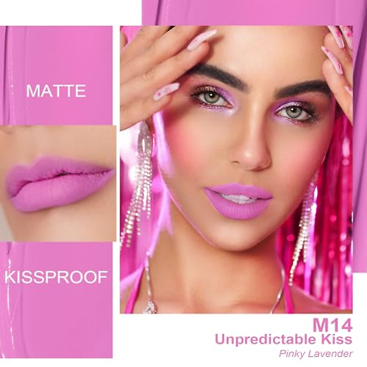 Oulac Matte Liquid Pinky Purple Lipstick for Women, Long Lasting Lipstick Waterproof Lip Stain, No Transfer, Creamy High Pigmented Formula with Rose Oil, Vegan & Cruelty-Free, Light Purple M14