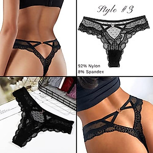 Sexy Black Thong Underwear | Variety 5 Pack | Black Lace | Spandex | Lace Panties | Cheeky Underwear | Valentine's Day | Women's Underwear | Panties for Women | Lingerie for Women Small Black