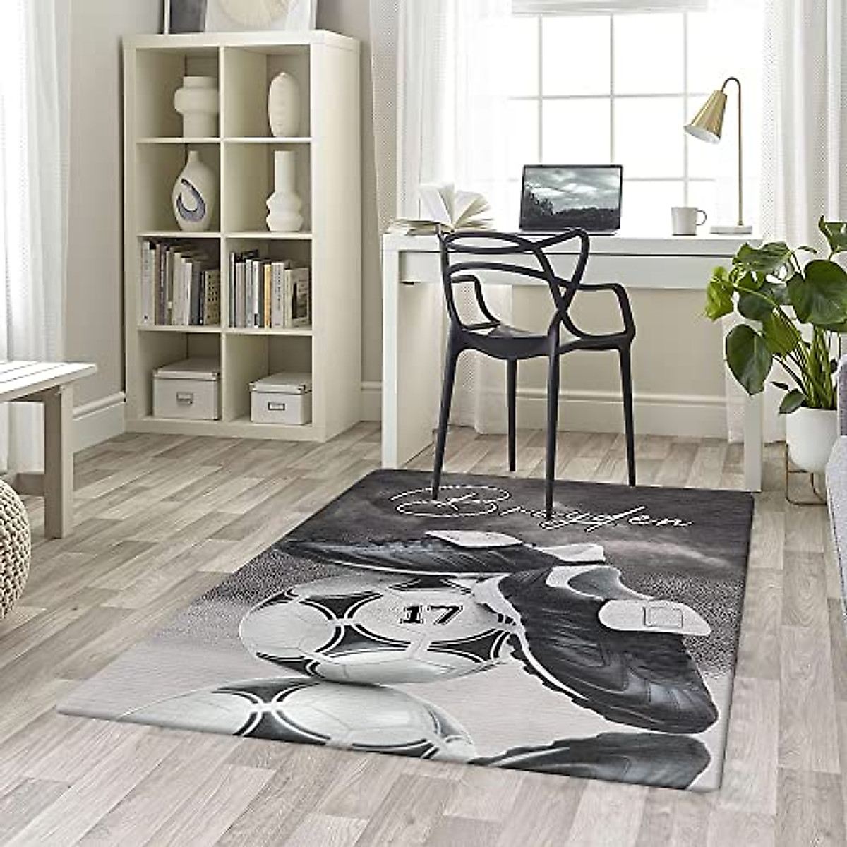 Custom Soccer Shoe and Ball Rug - Soccer Carpet, Soccer Gift 2X3 3X5 4X6 5X8 Area Rug Gifts for Soccer Lovers Printed Carpet for Kitchen Living Room Bedroom Sports Room Decor