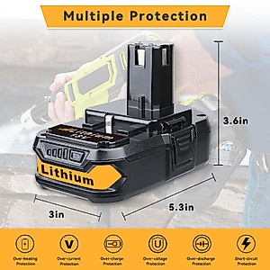 Masione 2Pack 3600mAh P102 Replacement for Ryobi 18V Battery Lithium ion ONE Plus P102 P103 P105 P107 P108 P109 P104 Compatible with Ryobi 18 Volt Cordless Tools Drill Weed Eater Edge Trimmer Battery