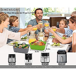 2 PCS Silicone Air Fryer Liners 9 Inch Square Easy Cleaning Air Fryer Silicone Liners for 6-9 QT Frying Basket, Heat Resistant Reusable Ninja Air Fryer Accessories (Grey+Green)