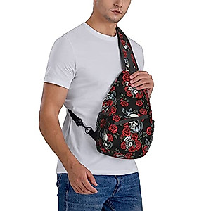 SUPLUCHOM Sling Bag Skull Bird Red Rose Gothic Hiking Daypack Crossbody Shoulder Backpack Travel Chest Pack for Men Women Over 12 Years Old