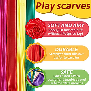 Geyoga 9 Pcs Fabric Play Scarves Rainbow Play Dance Scarves Creative Pretend Juggling Dress 35 x 35 Inch(Classic Colors)