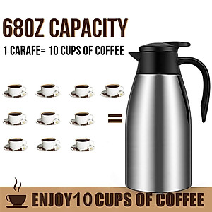 68oz Coffee Carafe Airpot Insulated Thermos Urn Stainless Steel Vacuum Thermal Pot Flask for Hot Beverage / Water, Tea - Keep 12 / 24 Hours Hot / Cold …