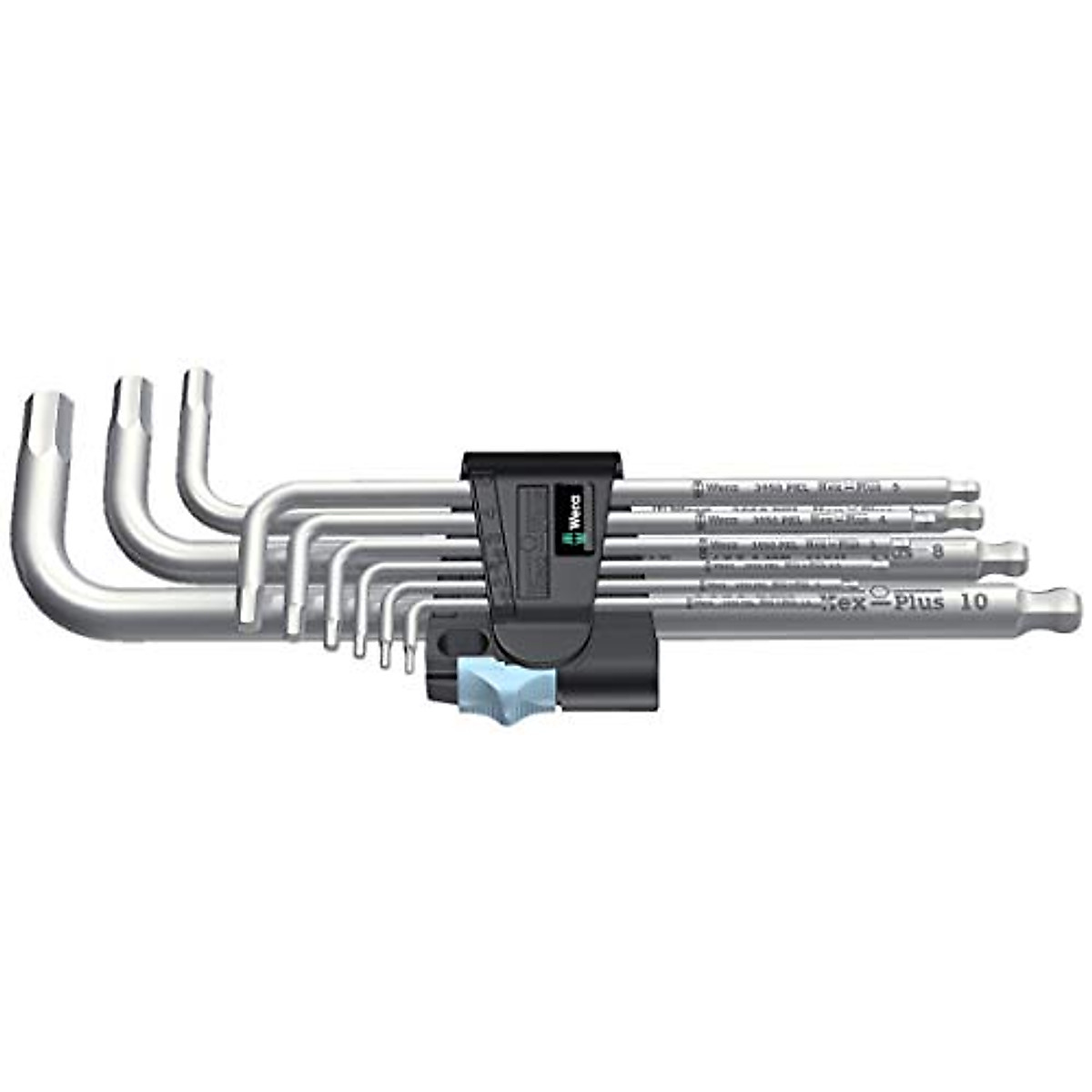 Wera - 5022720001 Stainless 3950 PKL/9 Ball-point Metric Hex-Plus Ergonomic L-Key Set with Two-Component Storage Clip, 9-Piece