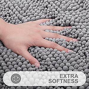 Grandaily Chenille Striped Bathroom Rug Mat, Extra Thick and Absorbent Bath Rugs, Non-Slip Soft Plush Shaggy Bath Carpet, Machine Wash Dry, Bath Mats for Bathroom, 16x24, Grey