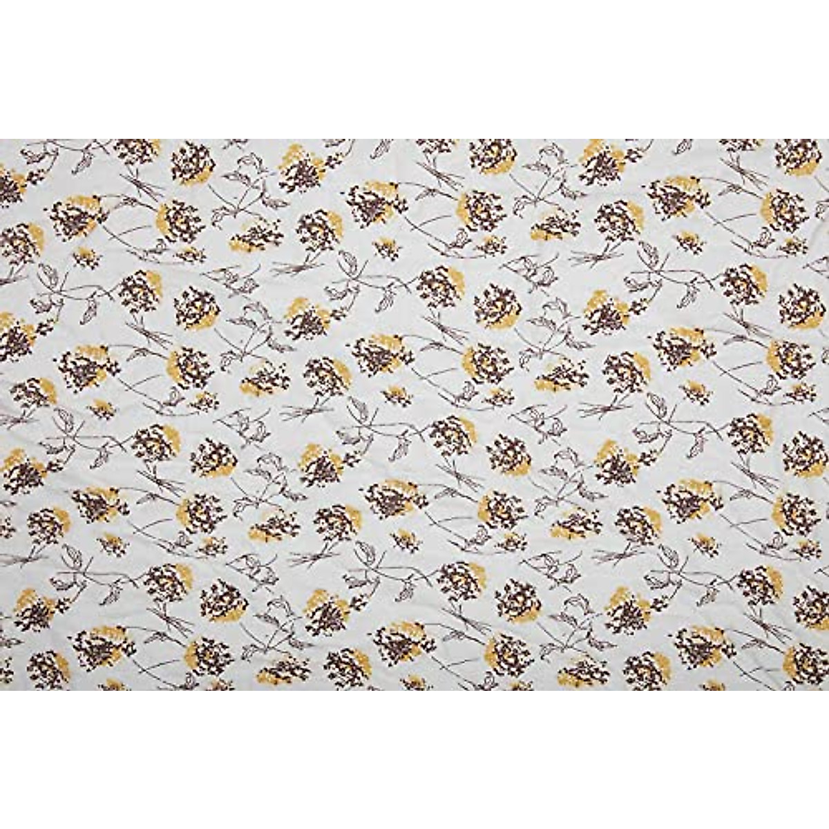 Morning Meadow Floral King Quilted Bedspread, 95" L x 105" W, Mustard and Yellow Printed Flowers on an Off White Quilt, Farmhouse, Country Cottage, Vintage Bedding