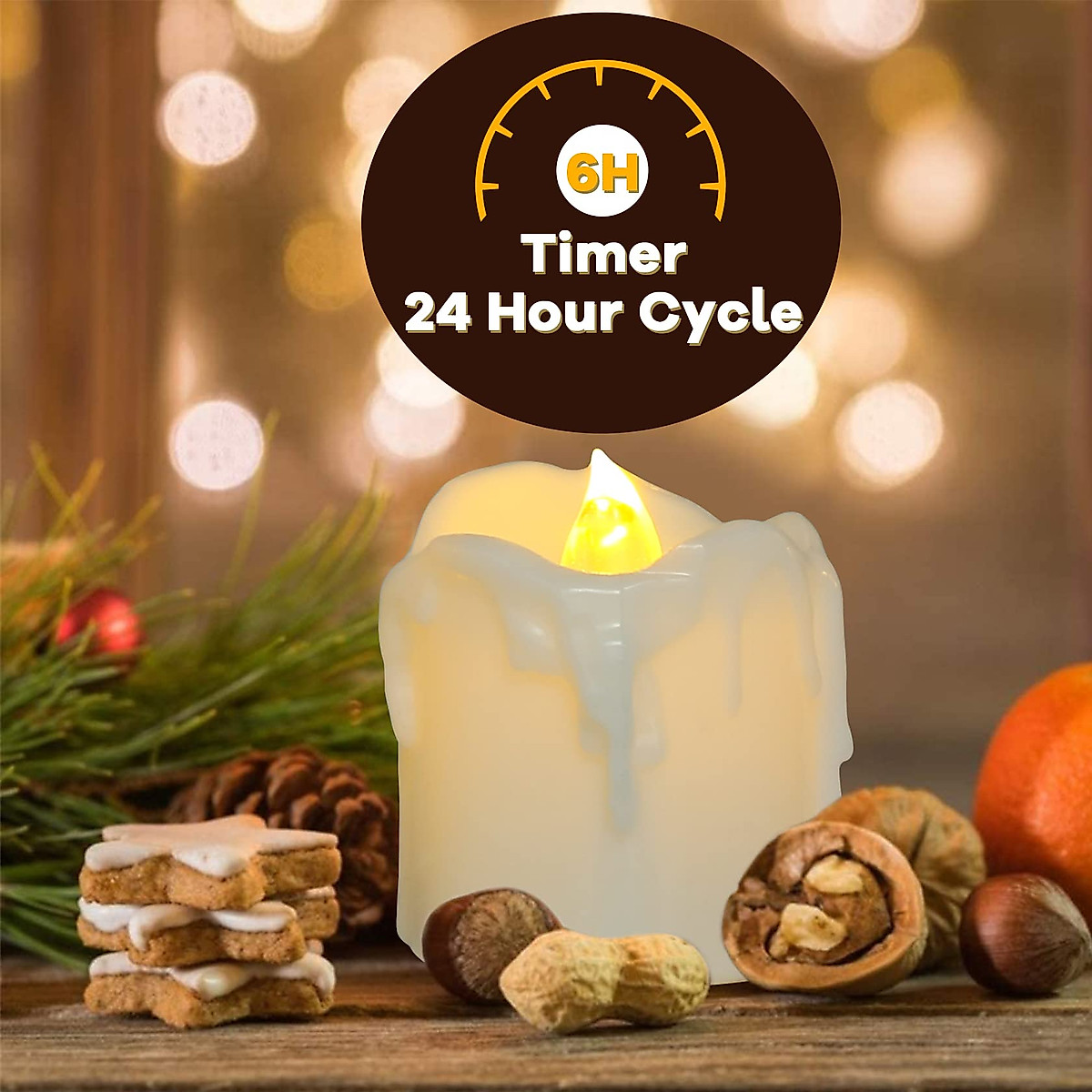 PChero Battery Operated Tea Lights with Timer, 12pcs Warm White LED Timed Flameless Candles Flickering, 6Hours On Per 24Hours Cycle, Ideal for Thanksgiving Christmas Wedding Home Decor