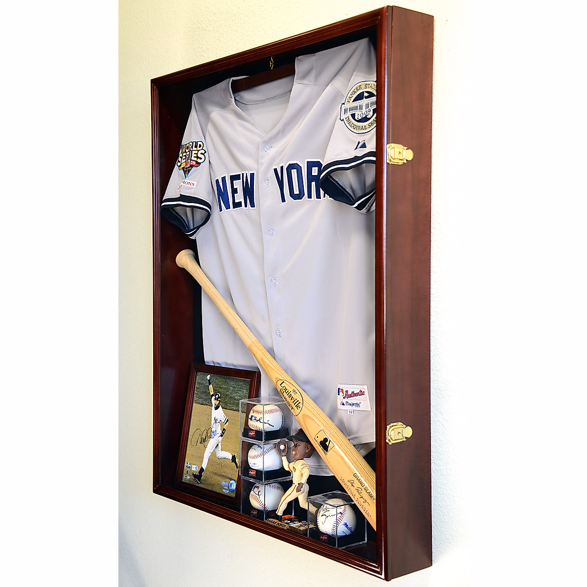 Extra Deep Jacket, Uniform, Jersey Shadow Box Display Case Cabinet w/98% UV Protection, Cherry