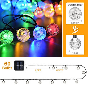 Techip Solar String Light 60LED Crystal Globe Solar Outdoor Lights with 8 Lighting Modes Waterproof Solar Globe Lights for Garden Tree Patio Party Christmas