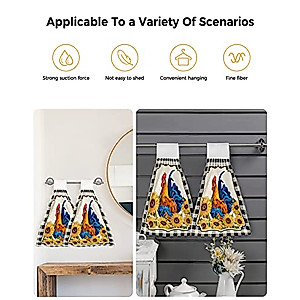 MUSEDAY Hand Towels for Bathroom Kitchen Farm Rooster with Sunflower Black Buffalo Plaid American Country Style Decorative Hanging Hand Towels Set Soft Tea Bar Tie Towel Washcloth