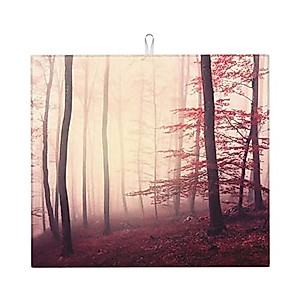 Foggy Forest Jungle Wilderness Printed Drying Mat For Kitchen Ultra Absorbent Microfiber Dishes Drainer Mats Non-Slip Silicone Quick Dry Pad - 18 X 16inch