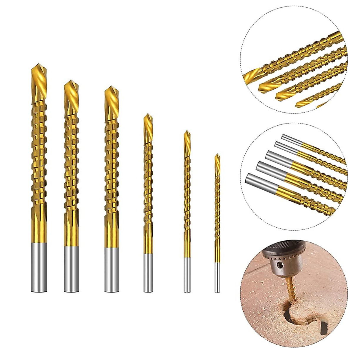HEMOTON Cobalt Drill Bit HSS Twist Drill Bits- 6pcs 3-8mm Serrated Grooving Cutting Carpenter Side Cutting Tap Spiral Drill Bit Woodworking Wood Metal Plastic Hole Holesaw Tool Drill Bit Set