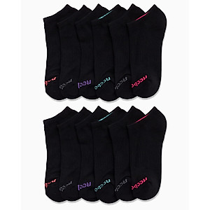 Reebok Women's No Show Athletic Breathable Low Cut Cushioned Socks (12 Pack), Size 4-10, Solid Black