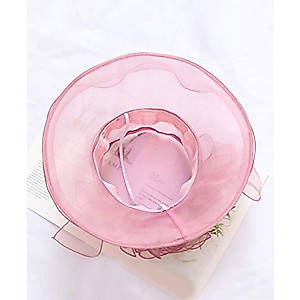 Z and X Organza Church Fascinator Kentucky Derby Hats for Women Flower Wedding Tea Party Hat Wide Brim Sun Hat Pink,purple,One Size
