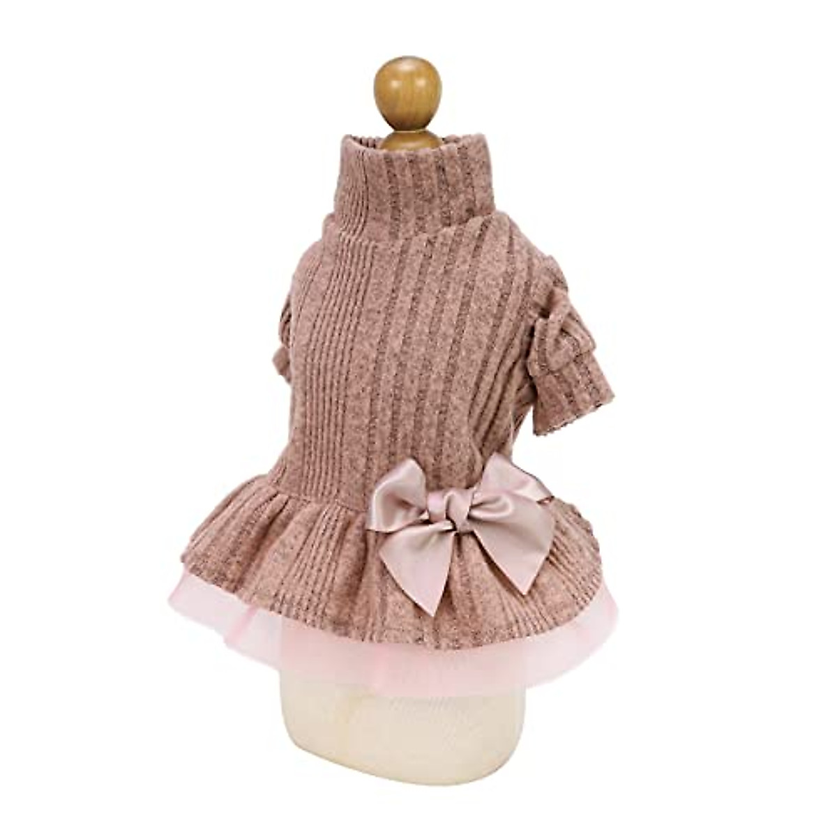 Fitwarm Knitted Dog Tulle Sweater Dress, Dog Winter Clothes for Small Dogs Girl, Cat Apparel, Pink, XS