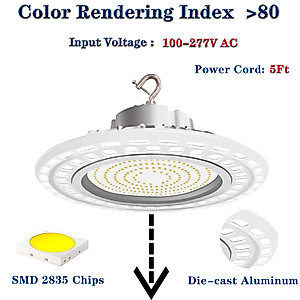 240W UFO LED High Bay Light, 38400LM 5000K White LED High Bay Light(1000W HID/HPS Equiv.) 100-277V 5ft Cord 1-10V Dimmable LED Warehouse Shop Light, IP65 Waterproof DLC ETL Certified