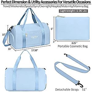 Gym Bag for Women with Shoe Compartment Waterproof, Sports Duffle Bag for Travel Duffel Weekender Carry on Beach Yoga Overnight Luggage Mommy Maternity Hospital Bag Blue 17.50 Inch