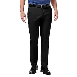 Haggar Men's Premium No Iron Khaki Straight Fit & Slim Fit Flat Front Casual Pant, Solid Black, 33W x 30L