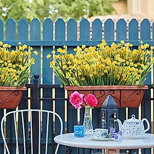 LXAFGP 8 Bundles Artificial Flowers Fake Greenery Outdoor UV Resistant Plants Faux Plastic Plants for Outdoor Shrubs Indoor Home Window Garden Wedding Porch Box Hanging Plants Decor (Yellow)