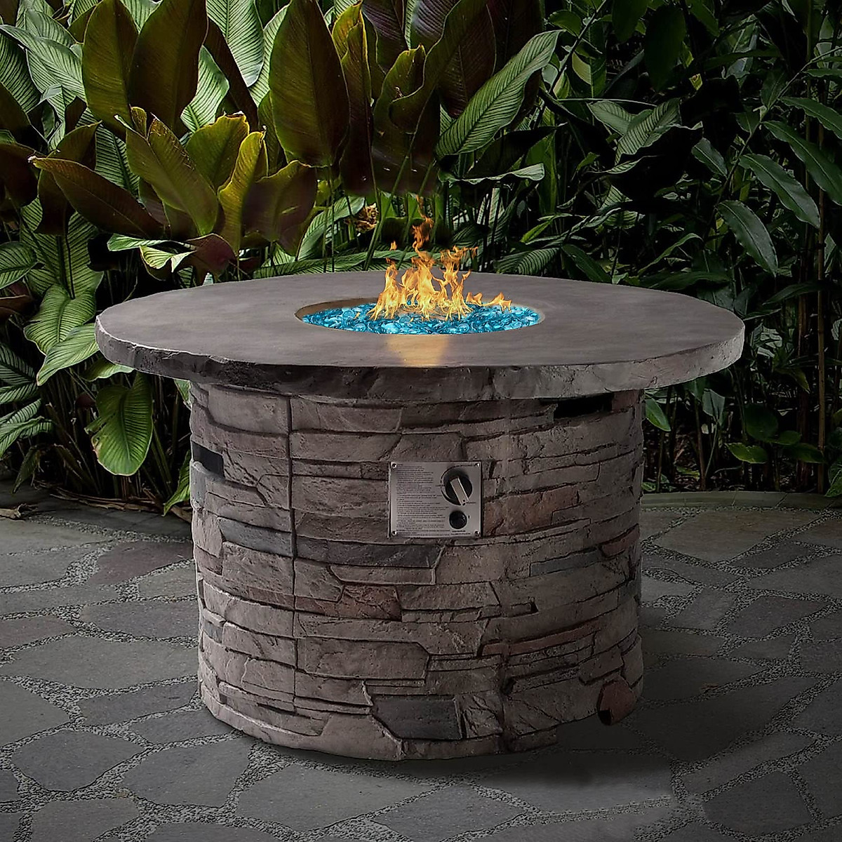 vchin Fire Glass, Caribbean Blue Fire Glass for Propane Fire Pit, Fireplace and Outdoor Decorative. 3/4 High Luster Round Fire Pit Glass Rocks. 10LB