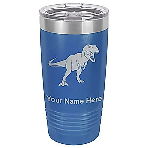 LaserGram 20oz Vacuum Insulated Tumbler Mug, Tyrannosaurus Rex Dinosaur, Personalized Engraving Included (Dark Blue)