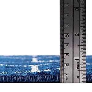 Rugs.com Lattice Frieze Collection Rug – 9' x 12' Navy Blue Medium Rug Perfect for Living Rooms, Large Dining Rooms, Open Floorplans