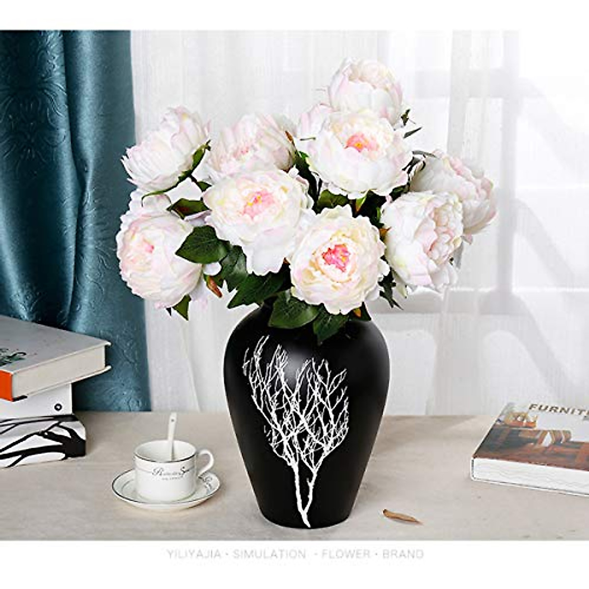 HoveBeaty Artificial Peony Silk Flowers Bouquet Home Wedding Decoration, 1 Pack, 5 Heads(Pink)