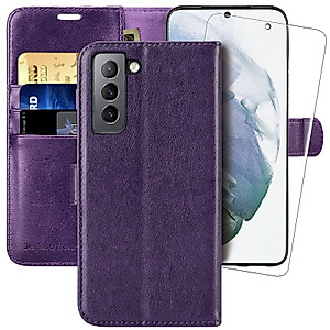 MONASAY Wallet Case Compatible for Galaxy S21 5G, 6.2 inch,[Screen Protector Included][RFID Blocking] Flip Folio Leather Cell Phone Cover with Credit Card Holder, Purple
