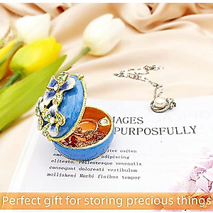 JWT Astyle Orchid Flower Blue Trinket Boxes Hinged Small Jewelry Box with Crystals.Collectible Trinkets Home Gift Enamel Decorative Tiny Keepsake Box Decor Necklace Rings Earrings Organizer.
