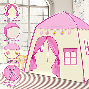 deAO Kids Play Tent Kids Playhouse Indoor Outdoor Toddler Tent Princess & Prince Castle Playhouse Fairy Tale Teepee Gift Tent Oxford Fabric Pink