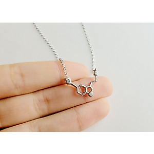Happiness Serotonin Molecule Necklace With Gems For Women, Ideal Necklaces For Teacher, Professor, Chemistry Grad, And Science Jewelry Lovers (White)