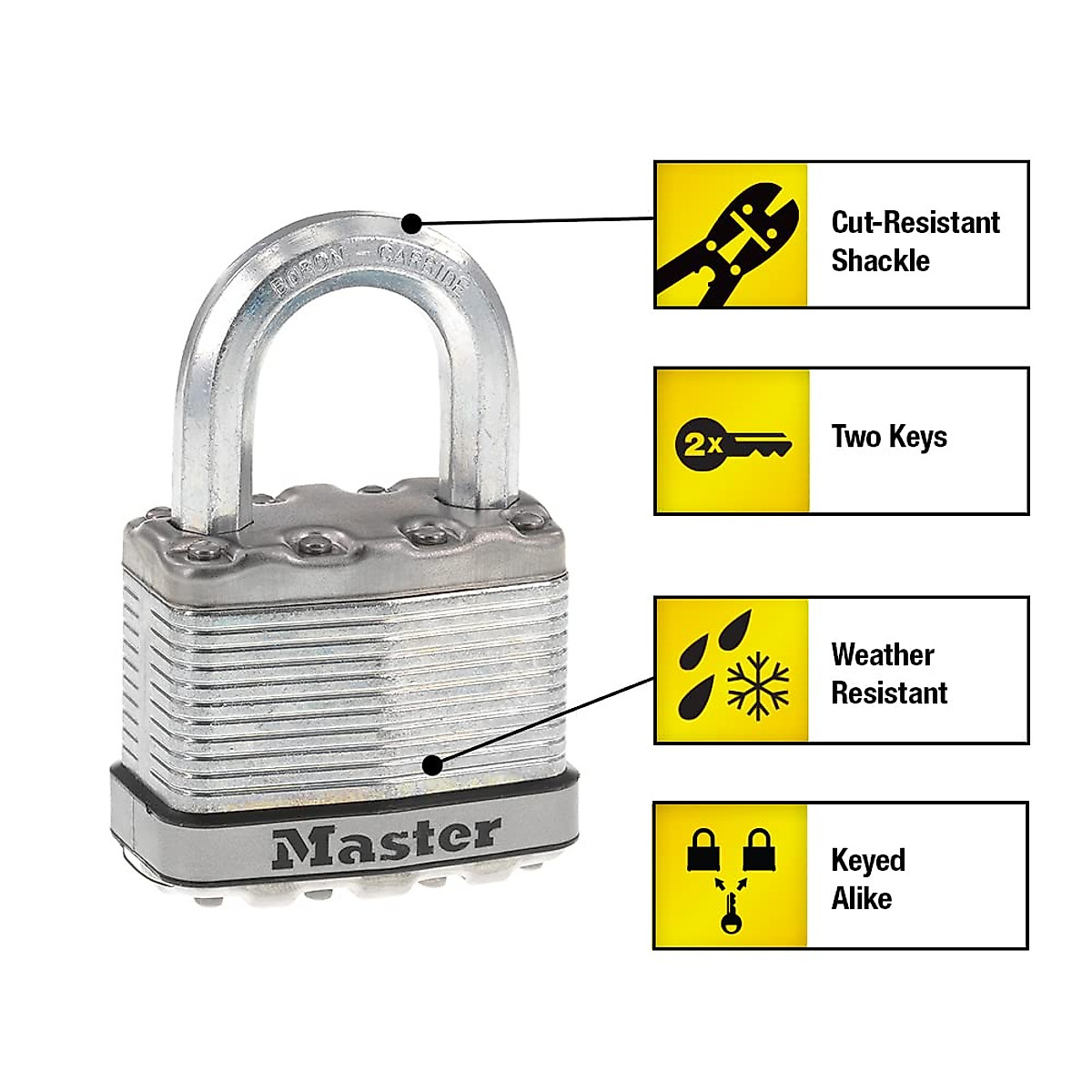 Master Lock M5XT Magnum Heavy Duty Outdoor Padlock with Key, 2 Pack Keyed-Alike, Silver