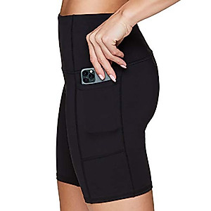 RBX Active Women's 7" Solid Ultra Hold High Waist Squat Proof Yoga Bike Short with Pockets Black 7-Inch L
