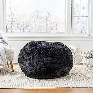Christopher Knight Home Heavy Metal Inc Meridian Bean Bag Plush Faux Fur Chair | Comfortable and Fun Beanbag for The Whole Family| Non-Spill Memory Foam Filling (Black), Small