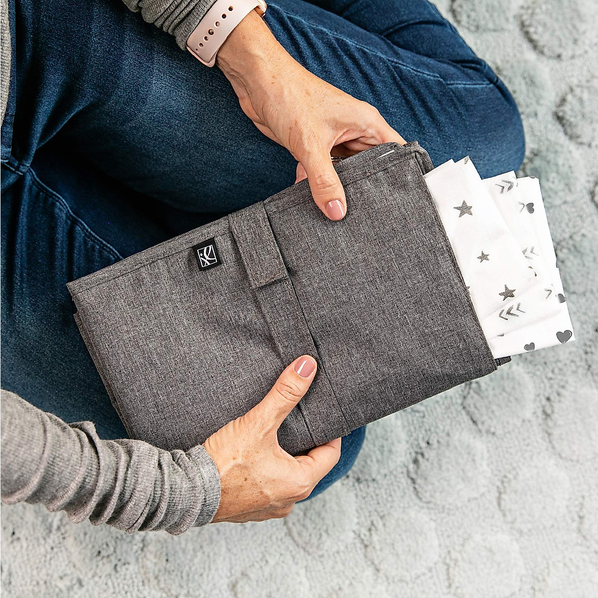 Healthy Habits by J.L. Childress Baby Changing Pad Bundle - Portable Padded Diaper Changing Pad with Pocket Plus 3 Disposable Changing Pads - Travel Changing Pads, Waterproof, Extra-Large - Grey