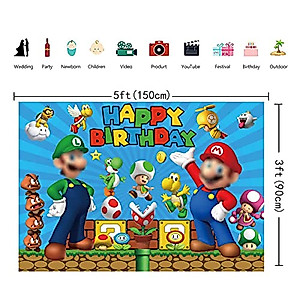 Super Brother Boy Backdrop Adventure Game Mushroom Gold Coins Photography Background Boy Children Birthday Party Baby Shower Supplies Photo Booth Studio Props 5x3FT