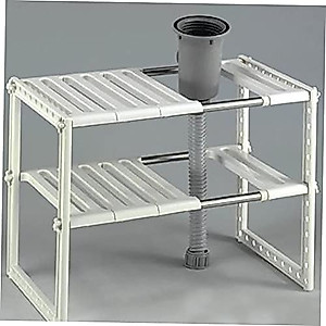 DELURA Sink Drying Rack Cabinet Storage Shelf Rack Under Sink Organizer Under Sink Expandable Shelf Organizer Bathroom Organizer Under Sink Over The Sink Shelf Curtain Tableware White/24