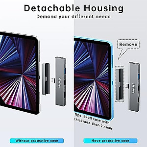 Teleadapt iPad Pro USB C Hub, 5-in-1 Hub Adapter for iPad Pro 2020 2021 11.9 12.9 inches iPad Air 2020, iPad Pro Hub with 4K HDMI, 3.5mm Headphone Jack, 100W USBC Charging, USB 2.0, USB 3.0 Data C Hub