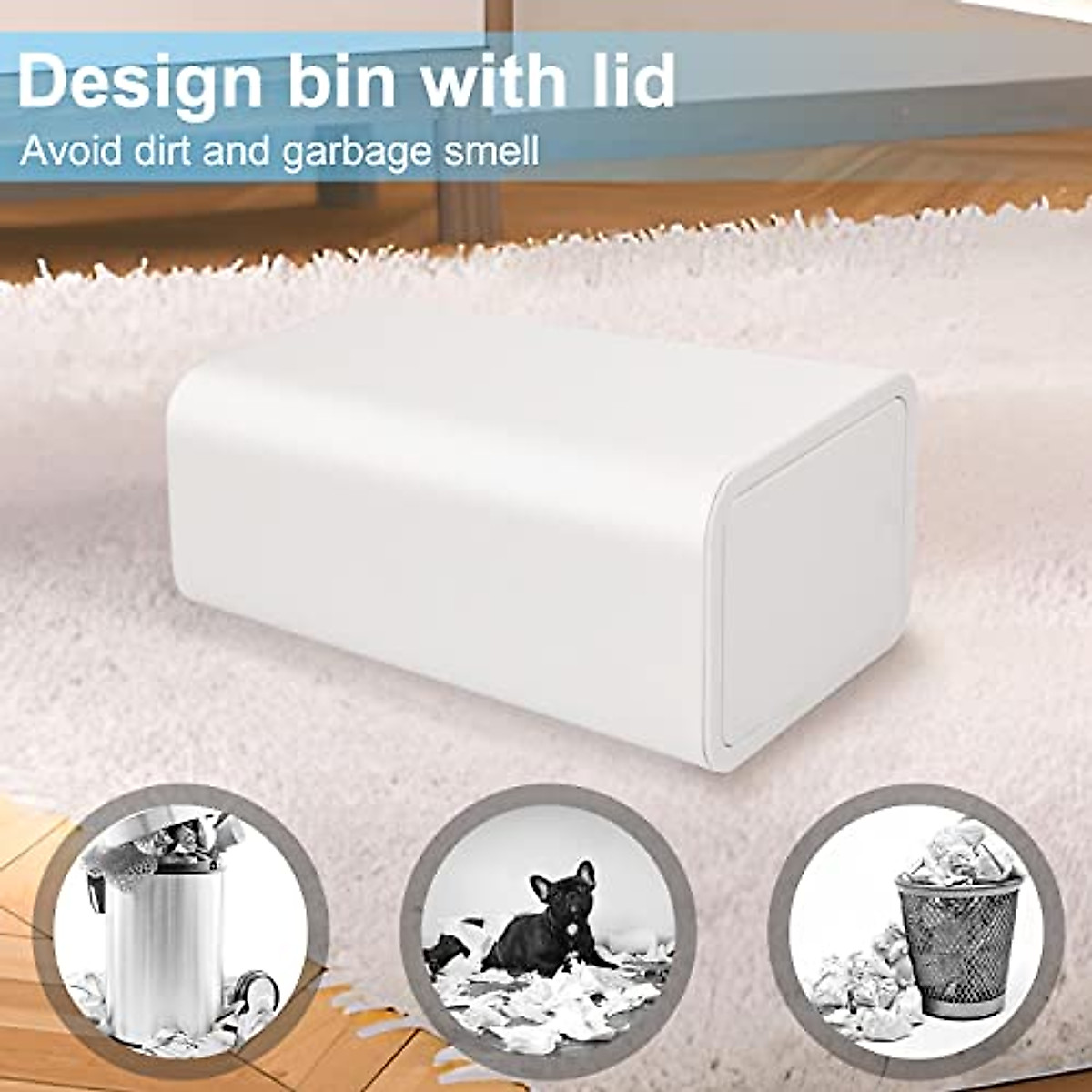 Odonata 3 Pack 10L / 2.6 Gallon Small Trash Can with Lid, Slim Garbage Can with Pop-Up Lid, Waste Basket for Bathroom, Kitchen, Bedroom, Powder Room, Craft Room, Office, College,RV.(Off White)