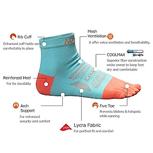AONIJIE Running Ankle Toe Socks for Men and Women Lightweight Coolmax High Performance Five Finger Athletic Socks(3 Pairs/E: Black, Turquoise, Blue,M)