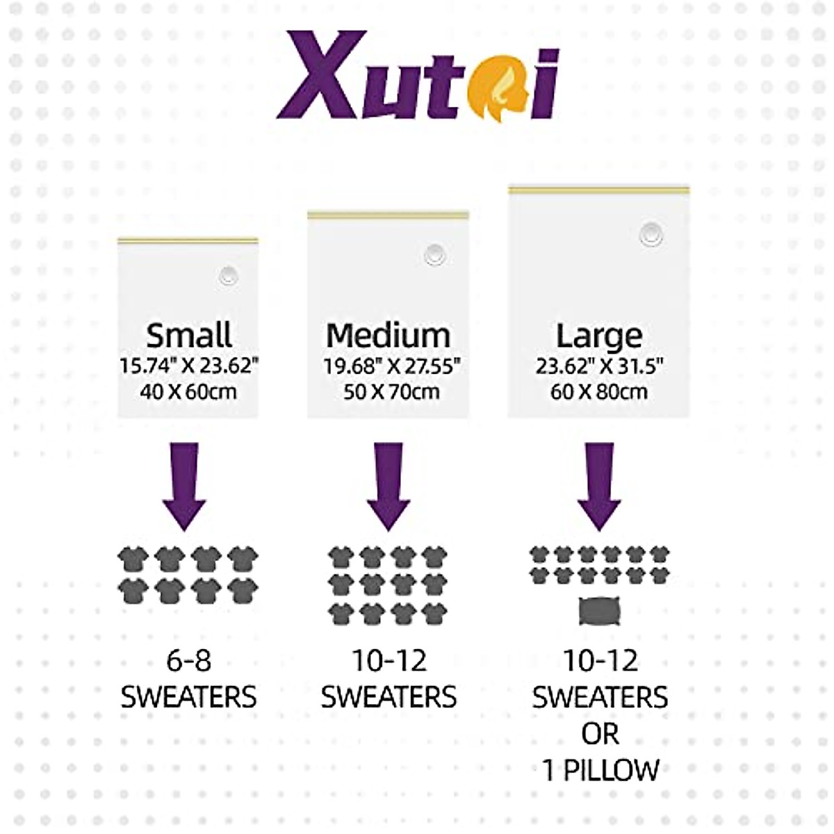 XUTAI Vacuum Storage Bags, Space Saver Bags 12 Pack (4 Large/ 4 Medium/4 Small) for comforters and blankets，Clothes，Clothing，Travel，Luggage，Bedding,Vacuum Seal Bags for Clothes，Hand Pump