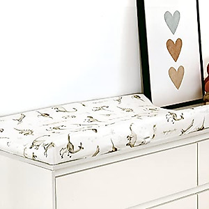 GRSSDER Stretch Ultra Soft Jersey Knit Changing Pad Cover Set 2 Pack, Change Table Pad Covers Fit 32"/34" x 16" Pads Safe and Snug, Pretty Pattern for Baby, Dinosaur