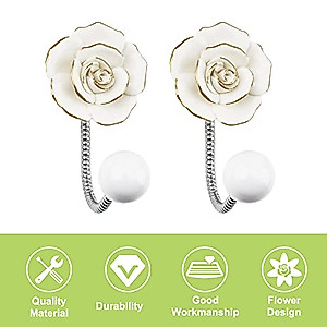 UFURMATE Coat Hooks, 2Pcs 3D Flower Ceramic Wall Coat Hook Decorative Flower Wall Mounted Robe Hook Bathroom Rose Rack Hangers for Hanging Scarf, Bag, Towel, Hat (Light Yellow Rose)