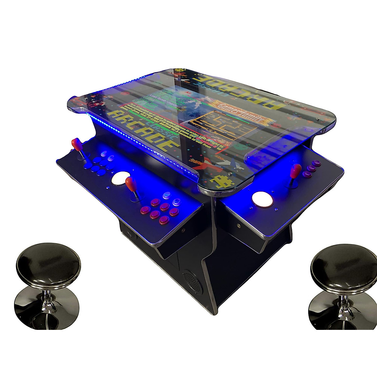 Top Us Video Arcades Full Size Commercial Grade Cocktail Arcade Machine 4500 Games Lift Up / Tilt Screen 26.5 Screen Tempered Glass 2 Stools Included 5 Year Warranty Black