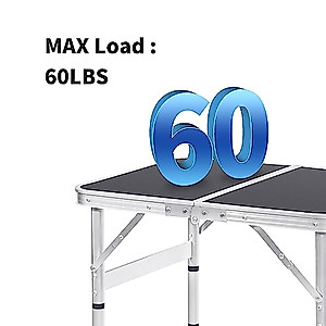 Moosinily Folding Table 2 Feet Portable Table Camping Table Ajustable Height Picnic Table Small Card Table Aluminum with Carry Handle for Outdoor Indoor Grill BBQ Travel Beach Black