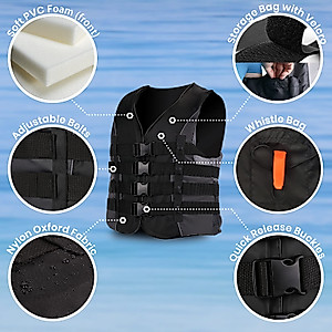 Leader Accessories Adult Universal Personal Flotation Device USCG Approved Life Jacket Vest (Black, 2XL)