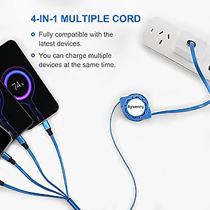 2 Pack 4 in 1 Multi USB Retractable Charger Cable,3A Multiple Charging Cord Adapter with Dual Phone/USB-C/Micro-USB Port Adapter, Fast Charging Compatible with Cell Phones Tablets Universal (2park)
